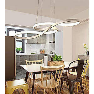 Modern Pendant Lighting White LED Pendant Light for Contemporary Living Dining Room Kitchen Island Dimmable Chandelier Dimming Ceiling Lamp Minimalist Wave Hanging Light Fixture with Remote (White)