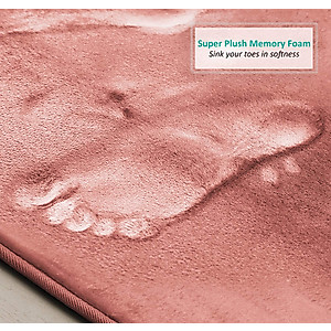 Clara Clark 2 Piece Bathroom Rugs Bath Mat Set, Velvet Memory Foam Bath Mats for Bathroom - Non-Slip, PVC Backing Bath Rugs, Washable Bathroom Rug Mats - Dries Quickly, Bathroom Rug Set - Misty Rose