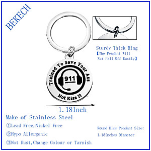 BEKECH Dispatcher Gift 911 Operator Gift Trained to Save Your Ass Not Kiss It Emergency Dispatcher Keychain Funny Gift for 911 Dispatcher (silver)