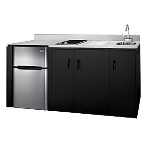 Summit Appliance CK72ADASINKR 72 Wide All-In-One Kitchenette, ADA Compliant, Sink and Faucet, 2-door Refrigerator-freezer, 2-burner Smooth-top Cooktop, Indicator Lights, Storage Compartments,Black