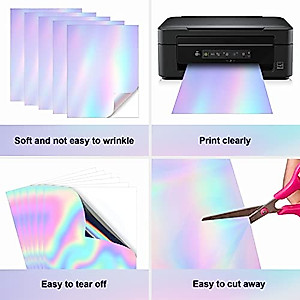 Printable Holographic Sticker Paper for Inkjet Printer, Holographic Overlay for Stickers 25 Sheets 8.5 x 11 Inch. Holographic Labels for Scrapbooking, Bullet Journal,Bottles,Jar,Laptop, Class Project