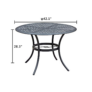 Romayard 42 Inch Outdoor Dining Table Round Patio Bistro Table Powder-Coated Steel Frame Top Patio Dining Table Outdoor Furniture Garden Table with 2.1" Umbrella Hole (Black)