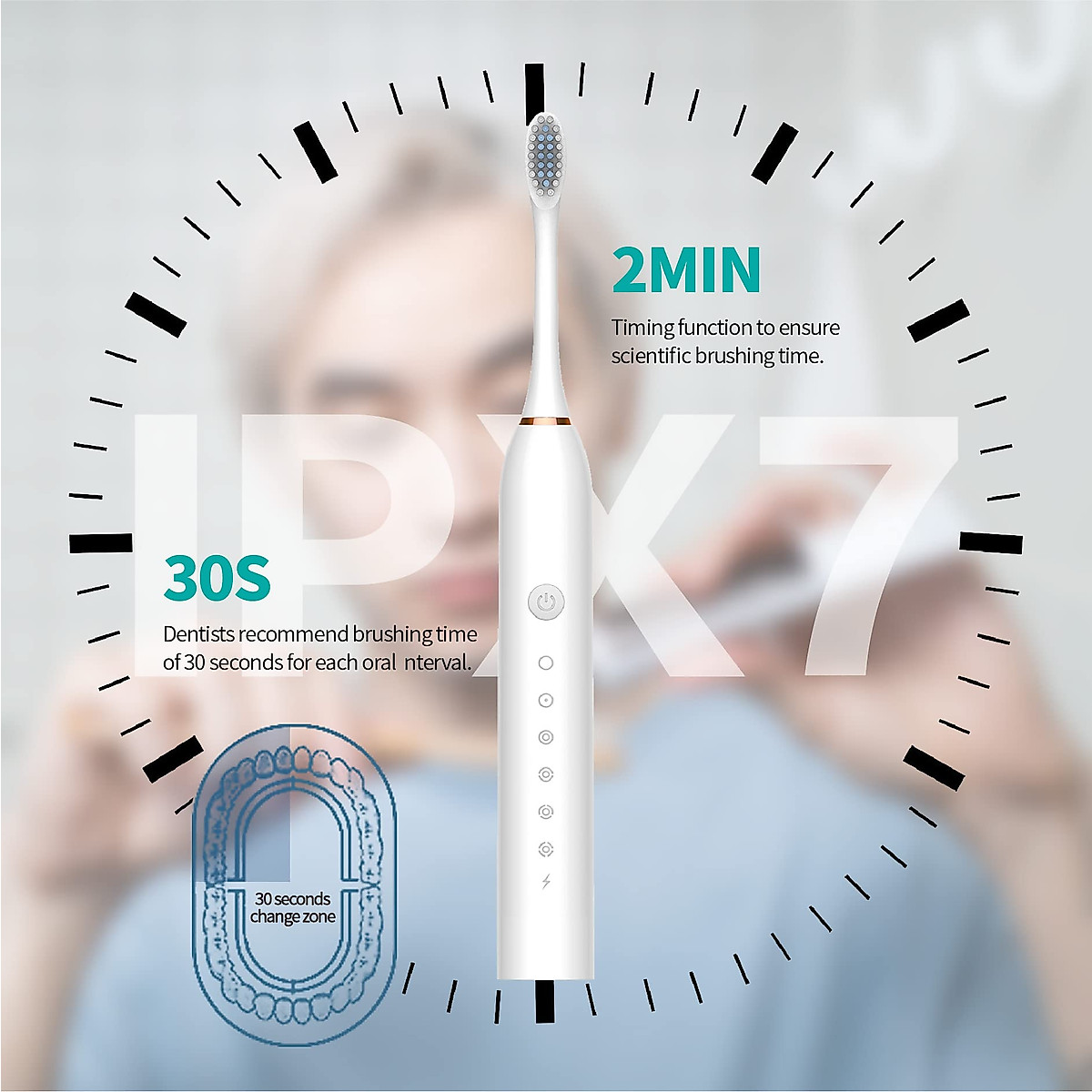 WQSS AOEIU KANGWeite Sonic Electric Toothbrushes USB Rechargeable Ultrasonic Tooth Brush with 4 Brush Heads 6 Cleaning Modes and Smart Timer IPX7 Waterproof Cleaning Toothbrushes for Adults and Kids