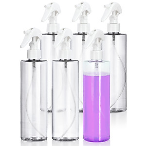 JUVITUS Clear 12 oz Professional Cylinder PET Plastic Bottles (BPA Free) White Trigger Spray (6 Pack)
