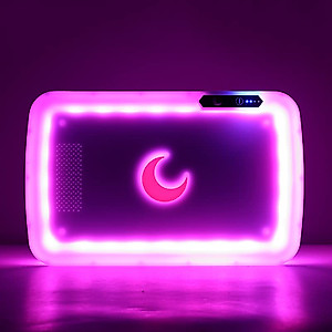 Brando Moon White LED Tray with Built in Grinder and Night Light - Glow Light Up Tray 7 Colors - Rechargeable and Smooth Round Edges