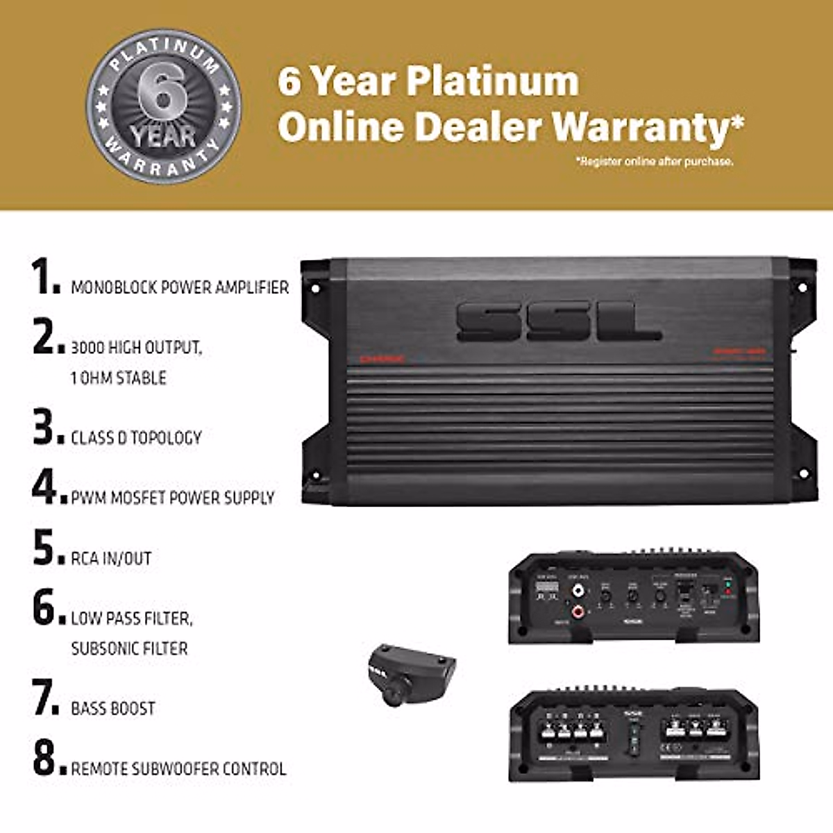 Sound Storm Laboratories CG3000.1D Class D Car Amplifier - 3000 Watts, 1 Ohm Stable, Digital, Monoblock, Mosfet Power Supply, Great for Car Subwoofers