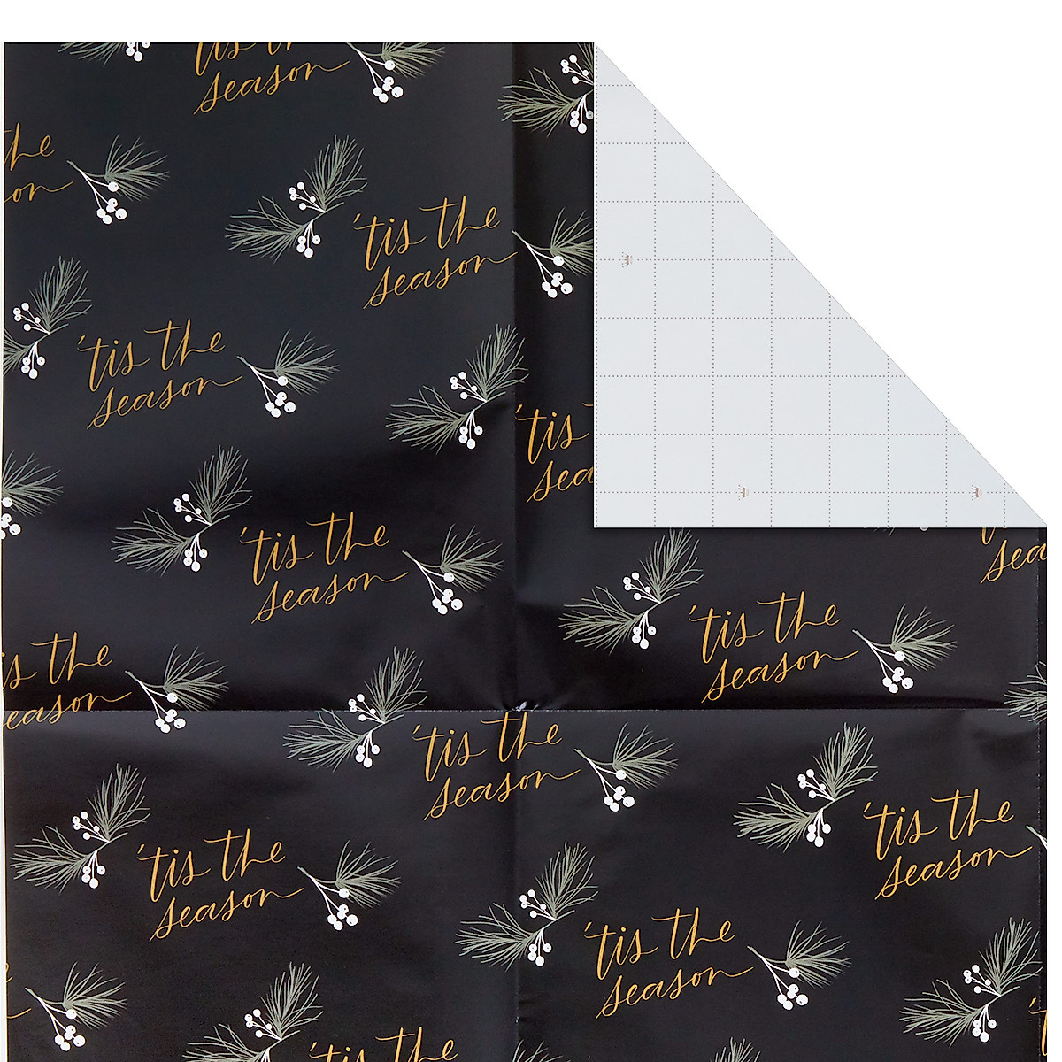 Hallmark Christmas Flat Wrapping Paper Sheets with Cutlines on Reverse (12 Folded Sheets with Sticker Gift Tags) Metallic Gold, Sage Green, Black, Rustic Snowmen, Snowflakes, Tis the Season"