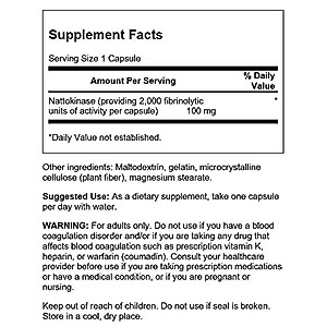 Swanson Nattokinase 2000 Fibrinolytic Units 100 Milligrams 30 Capsules Enzyme (4 Pack)