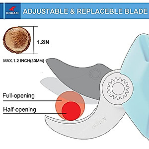 KOHAM Professional Cordless Electric Pruning Shears with 2pcs Backup Rechargeable Battery & Extra 1pcs Safety Charger