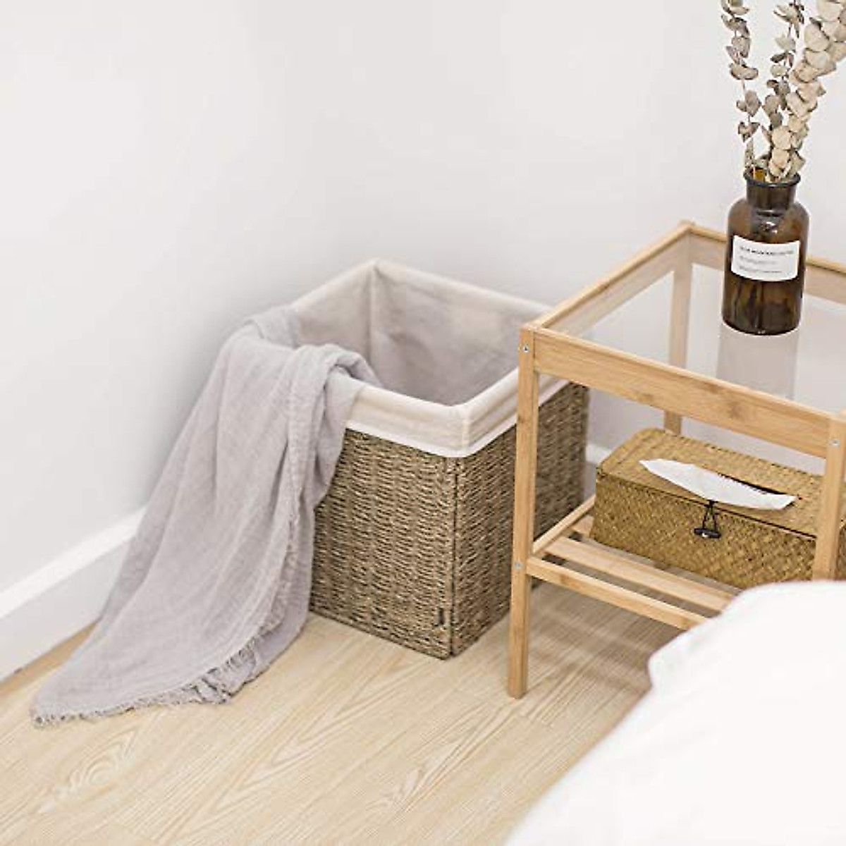 StorageWorks Rectangular Wicker Baskets for Shelves, Seagrass Hand-Woven Baskets with Linings, Medium, 10 ¼ x 10 ¼ x 10 ¾ inches, 2-Pack