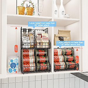 Stackable Can Rack Organizer, 4-Tier Can Storage Rack for Kitchen Cabinet Pantry, Multifunctional Can Dispenser for Storing Canned Snacks Drinks and More,Black