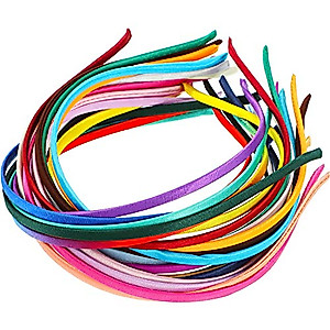 WILLBOND 24 Pieces Thin Satin Headband 5 mm Craft DIY Fabric Covered Ribbon Headbands Narrow Plain Headband for Women, 24 Colors