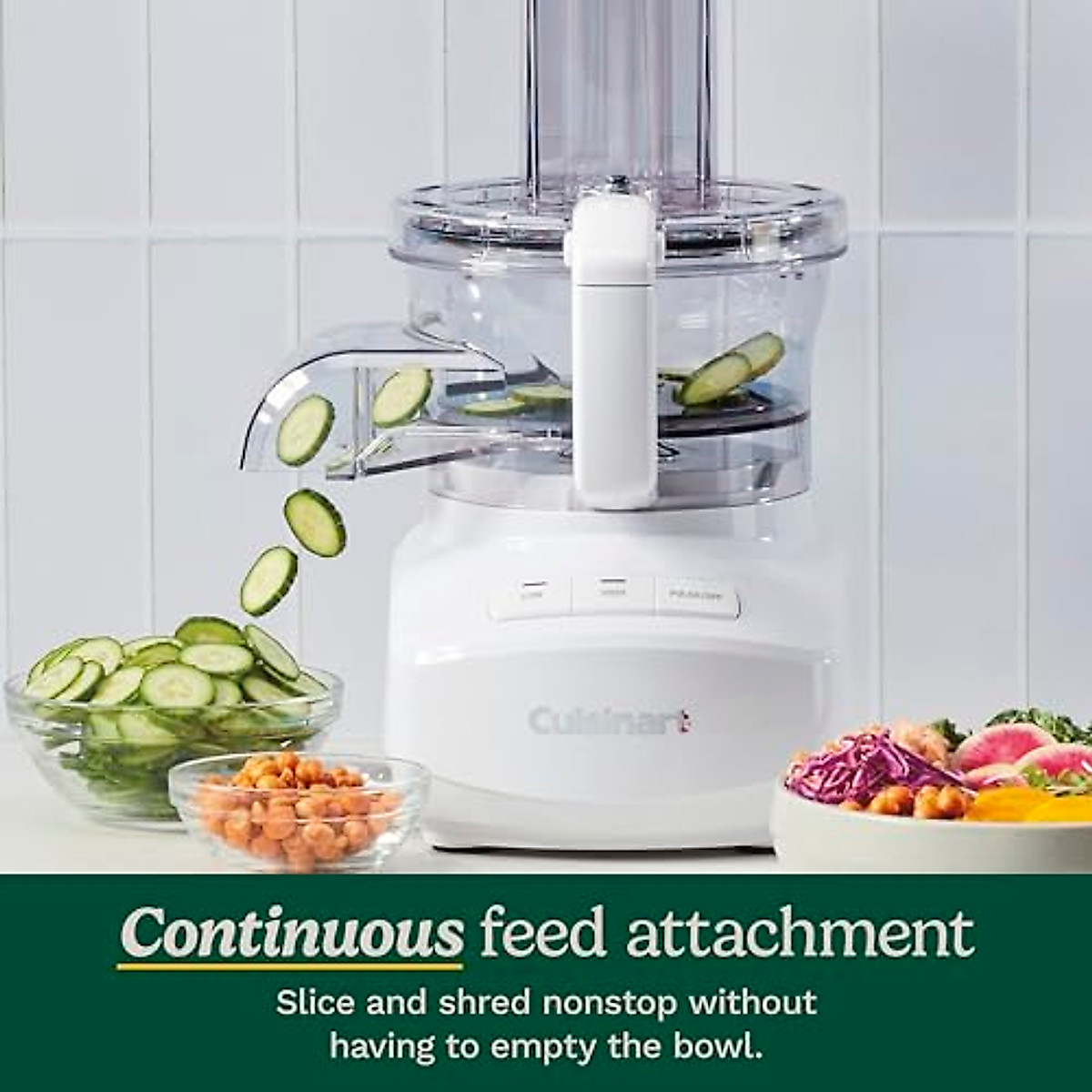 Cuisinart 9-Cup Continuous Feed Food Processor with Fine and Medium Reversible Shredding and Slicing Disc, Universal Blade, Continuous-Feed Attachment, and In-Bowl Storage (White)