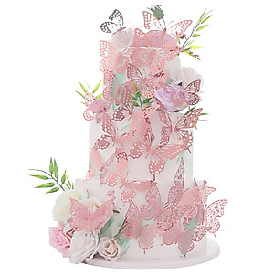Gyufise 36 Pack Rose Gold Glitter 3D Butterfly Cupcake Toppers Hollow Butterfly Cake Decorations for Birthday Wedding Fairy Party Butterfly Wall Sticker Decal for Background Wall Decoration