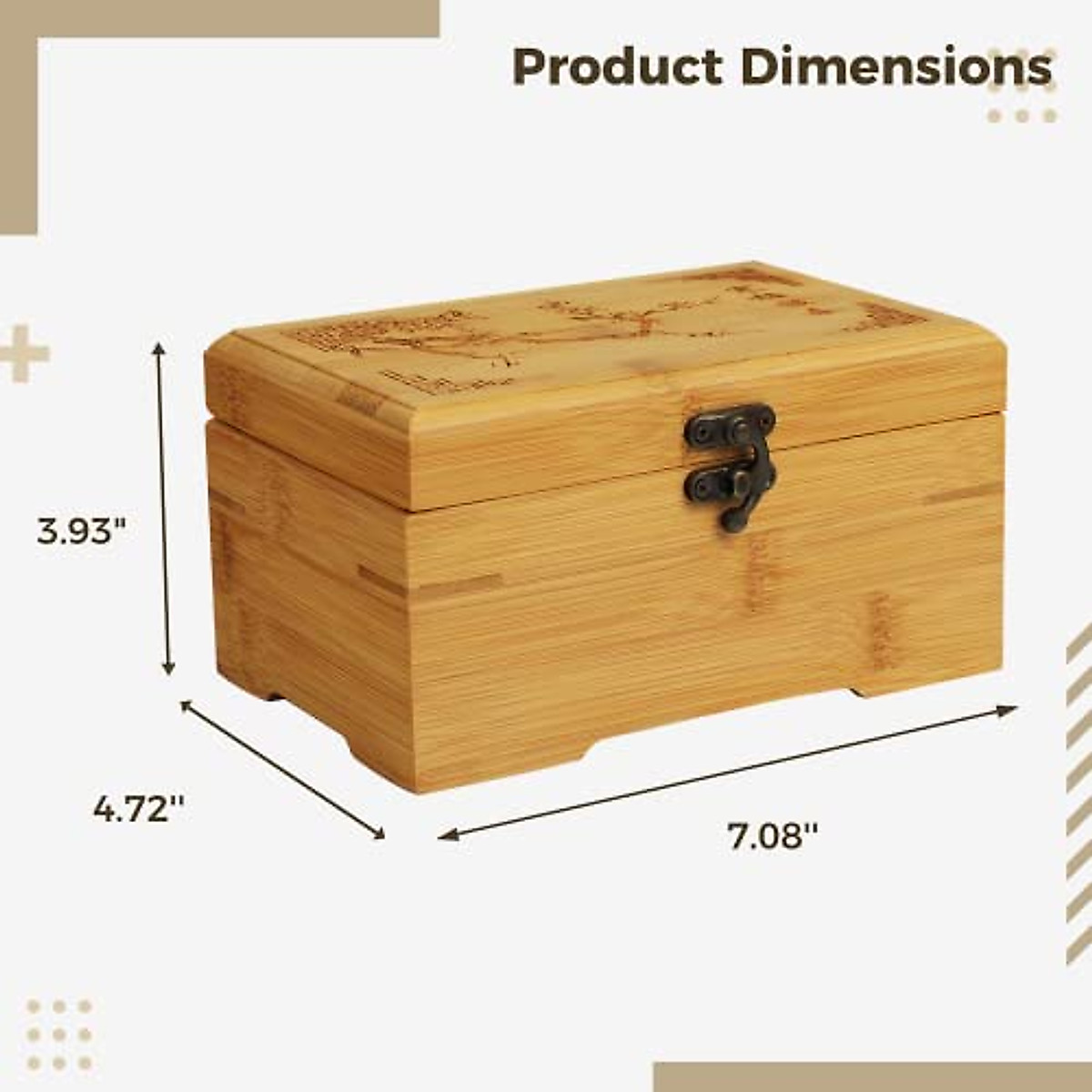 CDOKY Large Wooden Box with Hinged Lid, Bamboo Wood Multi-purpose Storage Box with Tray 2 Compartments, Natural Wood Organizer for Photos, Jewelry Home Office Decor, 7 x 5 x 4 in (Large)