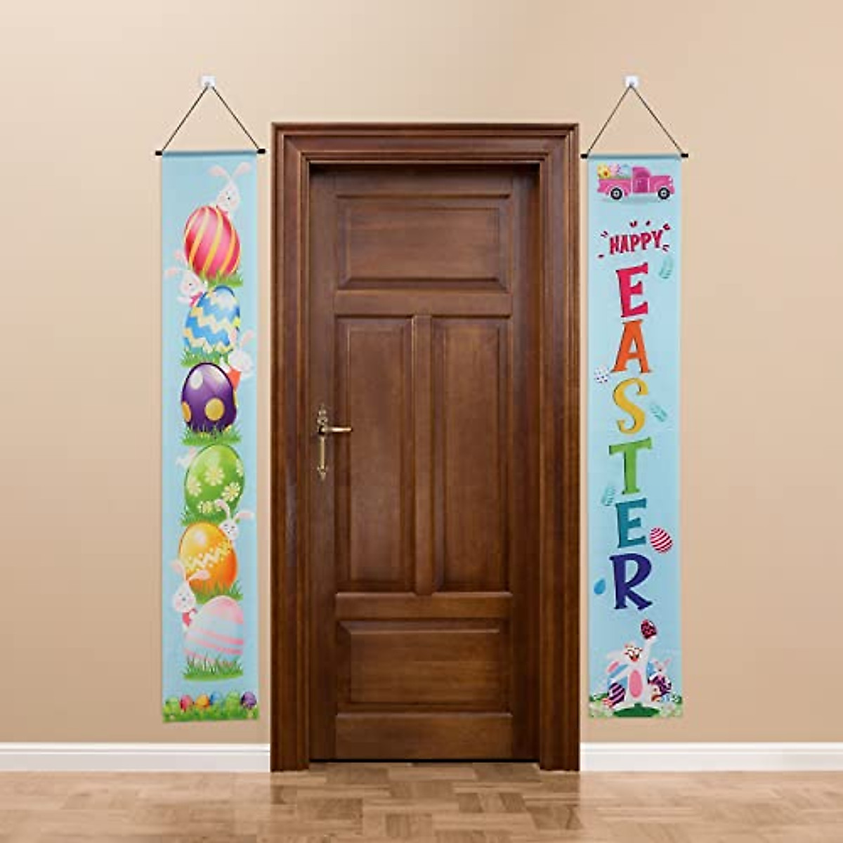 TOYMYTOY Easter Front Door Decal Happy Easter Sign 1 Pair Party Porch Banner Decors Hanging Banners Party Layout Couplets Happy Easter Garland Easter Party Supplies