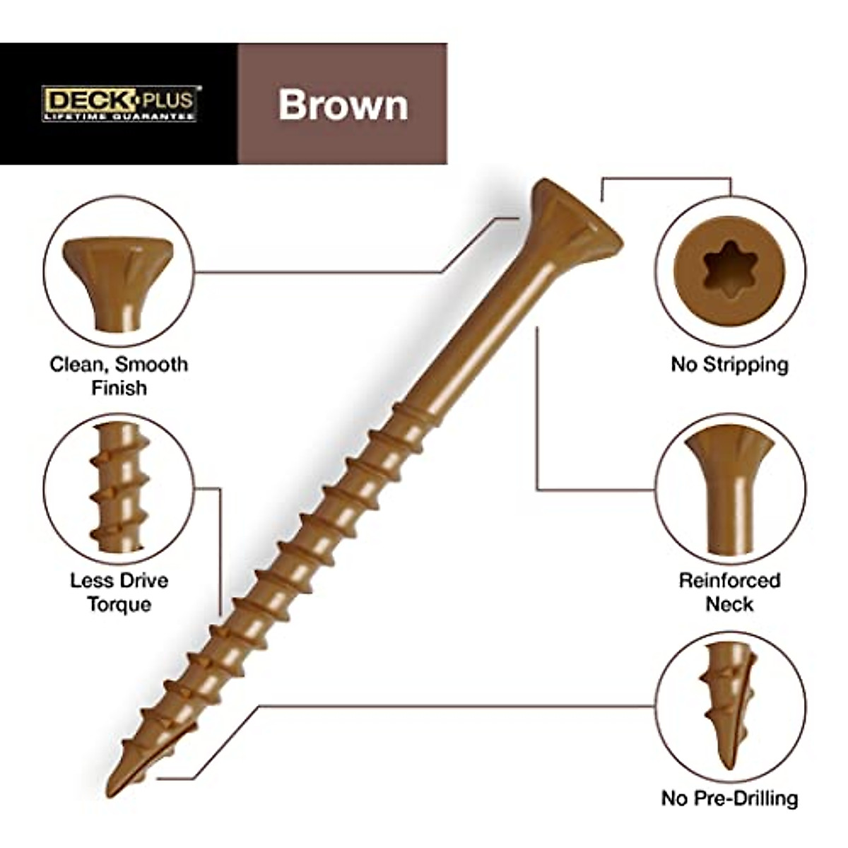 Deck Plus Wood Screws, Brown Exterior Screws, 1-1/4" x #8, 1lb