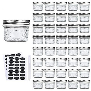 Accguan Mini Mason Glass Canning Jars,4 OZ Jelly Jars With Regular Lids（Silver,Ideal for Honey,Jam,Wedding Favors,Shower Favors,Small Pice Jars 40 PACK