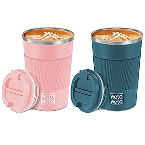 WETOWETO 12oz Stainless Steel Coffee Tumbler, Travel Coffee Mug, Insulated Coffee Mug with Lid, Spill Proof Coffee Cup, Portable Thermal Mug, Reusable Coffee Cup for Hot and Cold…