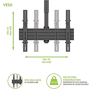 Kanto MBC211T Digital Signage Menu Board Ceiling Mount System with Tilting Arms for 40-Inch to 60-Inch TVs | Precision Leveling for Perfect TV Alignment | 2 TVs | Black