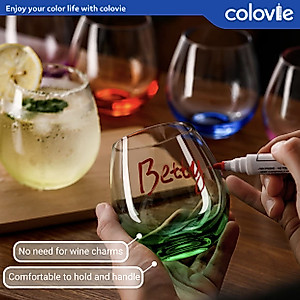ColoVie Stemless Martini Glasses Set of 6 and Colored Stemless Wine Glasses Set of 6, Colorful Glassware, Drinking Glasses Set, Large Stemless, Red Wine, White Wine