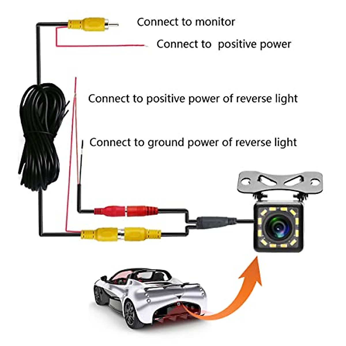 12LED Rear View Camera CVBS Switching Car Reverse Camera IP66 Waterproof Night Vision HD Backup Reversing Camera 170° Wide-Angle Parking Assistance Cameras for Cars Pickup Trucks RVs Vans SUVs