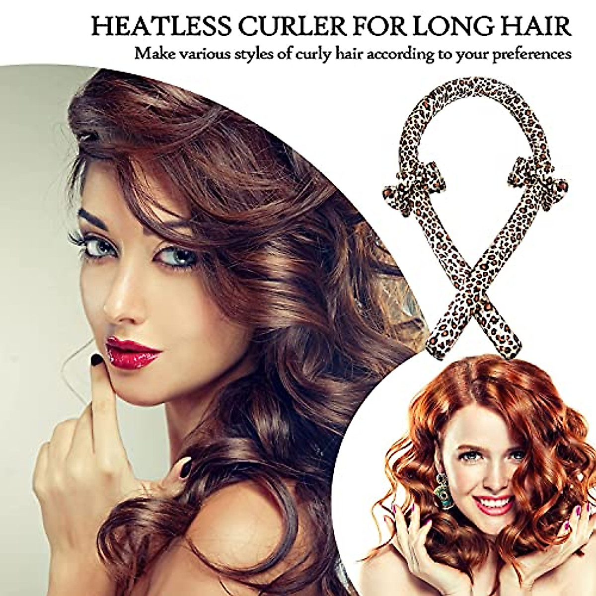 cobinaan Women Heatless Curlers For Long Hair, Headband Sleeping Soft Rubber Rollers, Curling Ribbon and Rods for Natural Hair (Leopard)