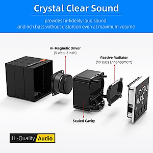 Loud Alarm Clock Bluetooth Speaker with Crystal-Clear Sound, Rich Bass, Dimmable LED Display, Small Bedside Digital Clock for Bedroom | Super Loud Alarm Clock for Heavy Sleepers, Adults, Teens - Black