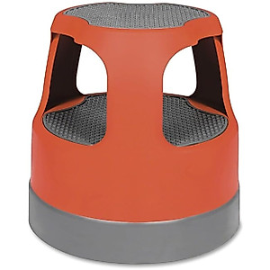 Cramer Scooter Stool, Round, 2-Step, 15", Step and Lock Wheels, 300 lb Capacity, Red