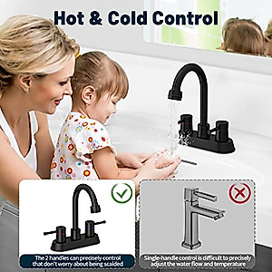 yeulluey Black Bathroom Faucets, 360 Swivel Spout 2 Handle Bathroom Sink Faucet with Water Supply Lines Lead-Free 4 Inch Centerset Faucet for Bath Basin 2 3 Hole