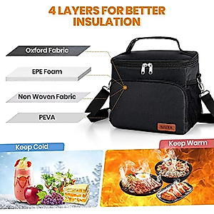 NIUTA Insulated Lunch Bag for Men/Womens, Lunch Box, Black Upgraded version Double Deck Reusable Lunch Pail (Black-1)