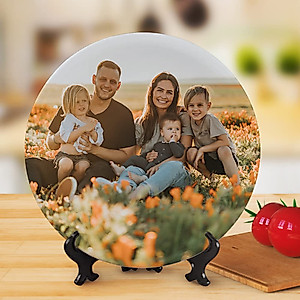 Smile lab Personalized Photo Ceramic Dinner Plate Custom Display Dishes with Picture Photo Text Logo, Mother's Day Gifts for Mom, Customized Memorial Gifts for Birthday Anniversary, 8 inches (20cm)