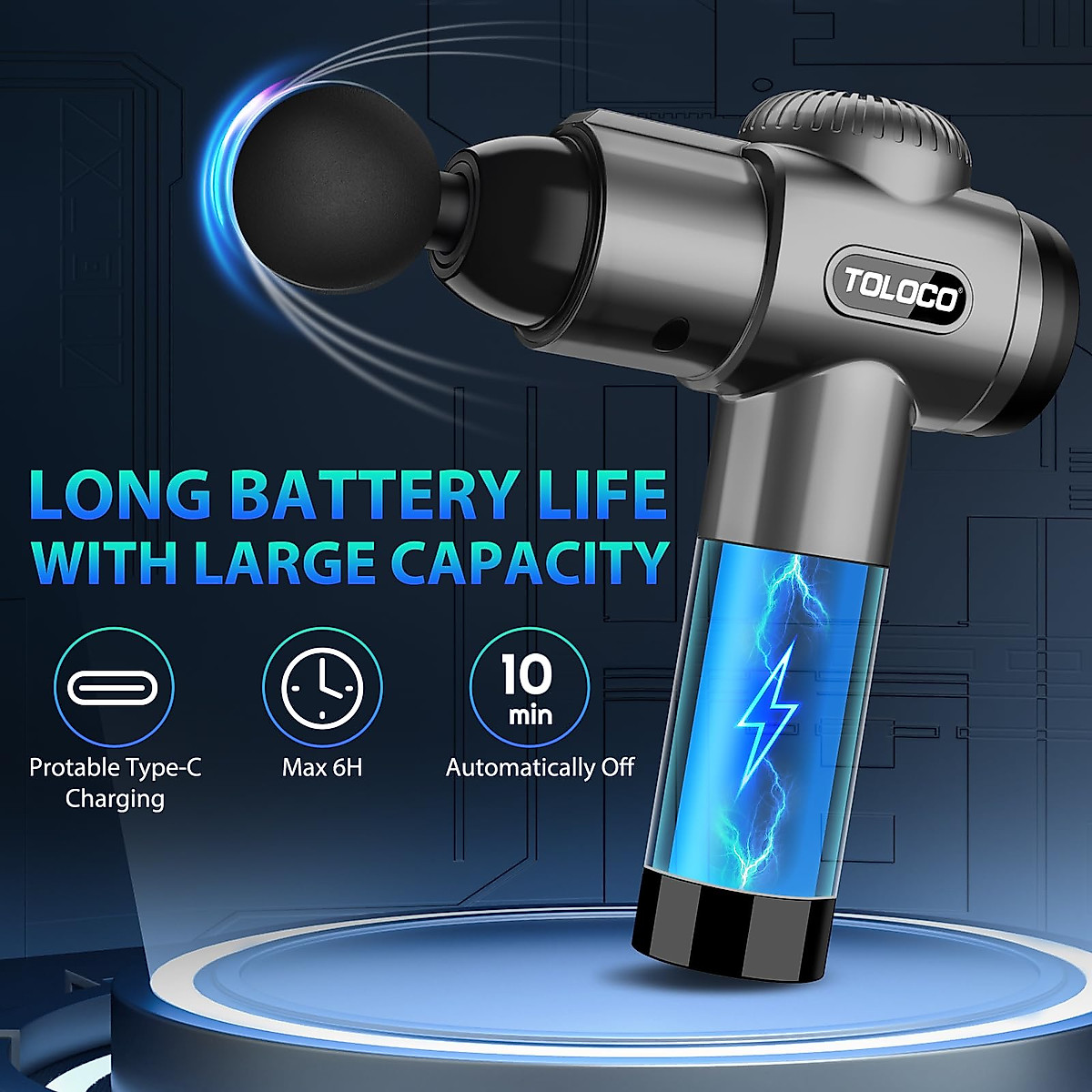 TOLOCO Massage Gun, Deep Tissue Back Massager for Athletes with 10 Massage Heads, Electric Muscle Percussion Massager for Any Pain Relief, FSA and HSA Eligible, Grey