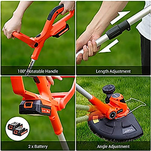 PAXCESS Cordless String Trimmer/Edger, 20V 10-Inch Weed Eater with 2Pcs 1.50Ah Batteries, 1Pcs Charger and Replacement Spool Line, Length Adjustable