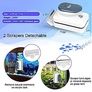 AQQA Aquarium Strong Magnetic Cleaner Brush, Fish Tank Glass Algae Magnet Cleaning Tool Floating Cleaner Scrubber Brush with 2 Detachable Scraper
