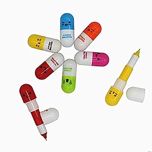 SWTOOL 40pcs Vitamin Pill Ballpoint Pen Cute Cartoon Retractable Ball Pen Smiling Face Ball Pen For Kids (Random Color)