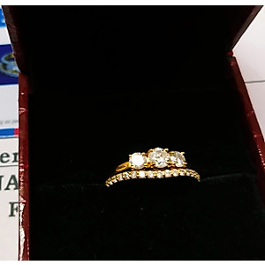 Near 1.00 Carat Diamond 14k Gold Engagement Ring Set For Women 3 Stone Bridal Ring Set 0.33cts Solitaire Round Diamond Pave Set Anniversary Wedding Bands (Color HI/Clarity I1-2) (white gold)