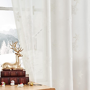 jinchan Christmas Curtains White Snowflake Embroidered Sheer Curtains 84 Inch Length Light Filtering Xmas Backdrop Window Curtains for Living Room 2 Panels Set Bedroom Rod Pocket Curtains