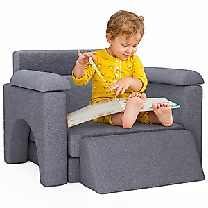 ONBRILL Kids Sofa Couch, 12pcs Modular Play Couch Set, Children Floor Sofa Building Fort, Washable Teddy Cover, Convertible Foam & Floor Cushion, DIY Creative Playroom Furniture for Boys & Girls, Grey