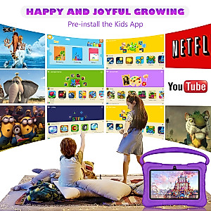 ATMPC Tablet for Kids, Kids Tablet, 7 Inch Kids Tablets 32GB ROM 3GB RAM Android11 Tablet for Kids with 2.4G WiFi, GMS, Eye Protection, Educational, Parental Control, Tablet with Silicone Case Purple