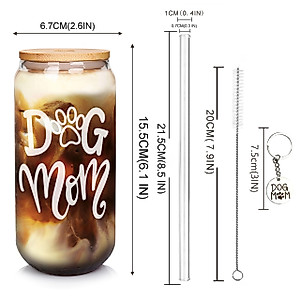 Gift for Dog Lover Women, Glass Cup and Sock for Dog Mom, Dog Mom Socks, Dog Lover Gift, Can Shaped Glass Cups, 20oz Drinking Glasses with Bamboo Lid and Glass Straw, Reusable Cup for Dog Lovers