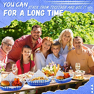 Uiifan 24 Pcs Fast Food Baskets with 100 Deli Liners Deli Food Baskets 10.5 x 7 Inch Serving Burger Chip Trays for Hot Dog Hamburger Bread Picnic(Blue)