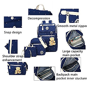 VIDOSCLA 3Pcs Wave Point Canvas School Bag Primary Student Backpack British Wind Elementary BookBag Bag Sets with Plush Doll