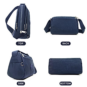 RYFERLAH Zip Nylon Casual Messenger Bag Multi Pocket Waterproof Lightweight Shoulder Crossbody Travel Bag with Adjustable Strap for Women Men (Navy Blue)