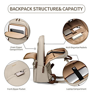 GOLF SUPAGS Laptop Backpack for Women Slim Computer Bag Work Travel College Backpack Purse Fits 15.6 Inch Notebook (Apricot)