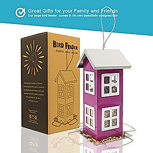 Goodeco Metal Bird Feeder Garden Decor - Bird Feeders for Outdoors Hanging,Country House Design Squirrel Proof,Easy Cleaning & Refills,Grandpa Gifts,4.7 * 10.2" (Purple)