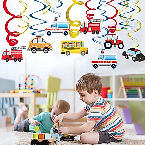 Transportation Party Hanging Swirl Decorations - 30Ct Cars Theme Happy Birthday Banner Garland for Transportation Themed Birthday Baby Shower Party Supplies