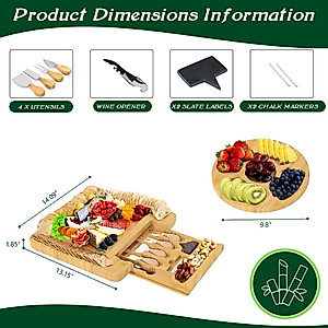 C&AHOME Cheese Board Set, Cheese Board Set and Knife Set, Bamboo Cheese Tray Platter, Cheese Platter Unique House Warming Gifts, Ideal for Birthday, Housewarming, Wedding Gifts, Natural UCBSBKFN