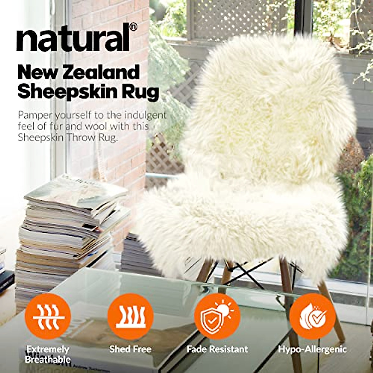 Natural Sheepskin Rug with Thick and Lush 2.5 Inch Pile | Fluffy, Hypoallergenic Sheep Fur Rug with Anti-Skid Back | 2 x 3 ft Small Sheepskin Wool Area Rugs, Natural