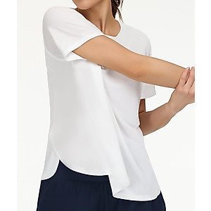 THE GYM PEOPLE Women's Short Sleeve Workout Shirts Breathable Yoga T-Shirts with Side Slits Athletic Tee Tops White